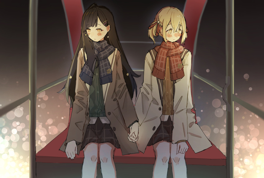 Safebooru - 2girls absurdres azusawa kohane black hair black skirt blonde hair blue scarf blush ...