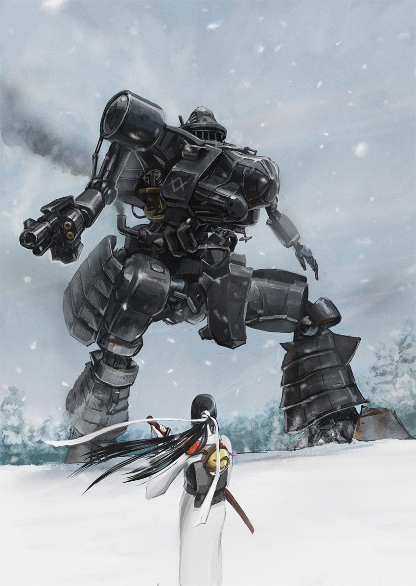 Safebooru - gun highres japanese clothes katana mecha mechanical arms ...