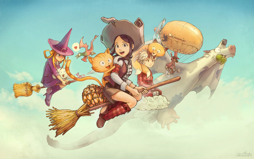 Safebooru - 1other 4girls absurdres aircraft airship armband bird ...