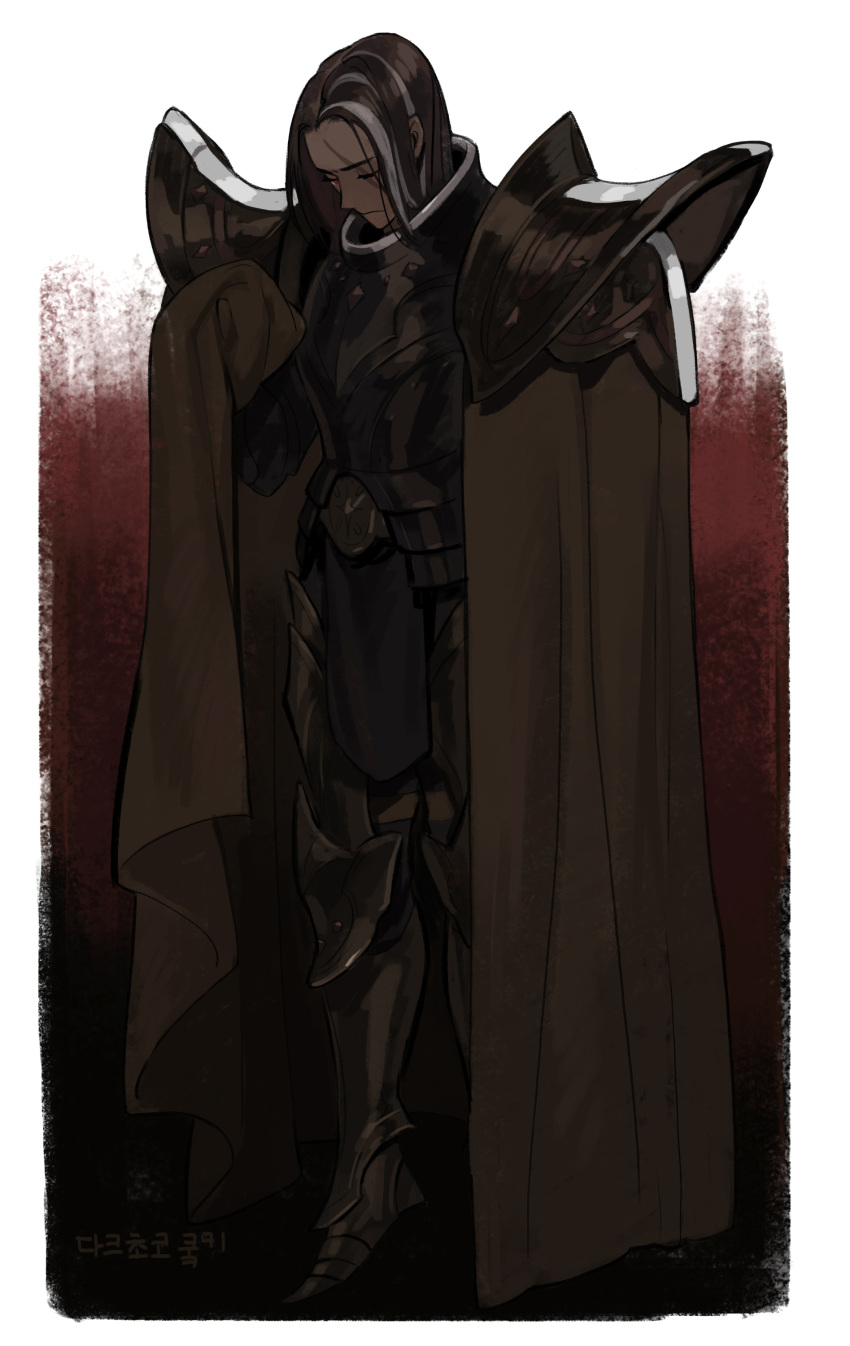 Safebooru - 1boy absurdres armor black cape black hair border breastplate cape closed mouth ...