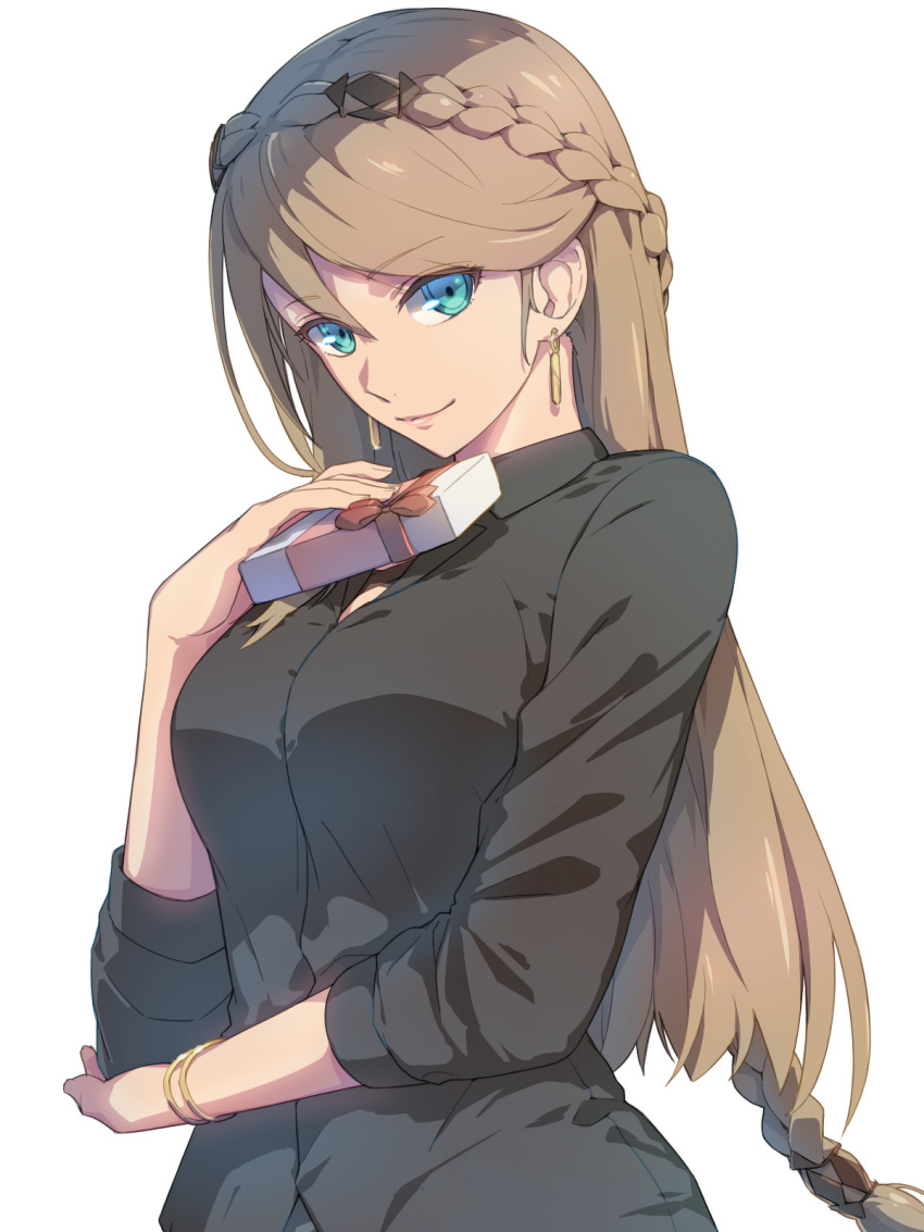 Safebooru - 1girl black shirt blonde hair blue eyes bracelet braid braided ponytail chiharu ...
