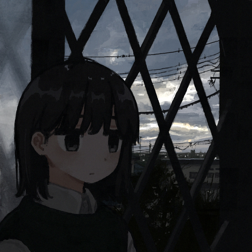 Safebooru 1girl Black Eyes Black Hair Closed Mouth Cloudy Sky 3485