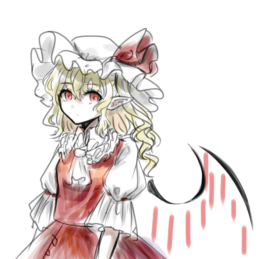 Safebooru - curly hair dress flandre scarlet frills hat hat ribbon ...
