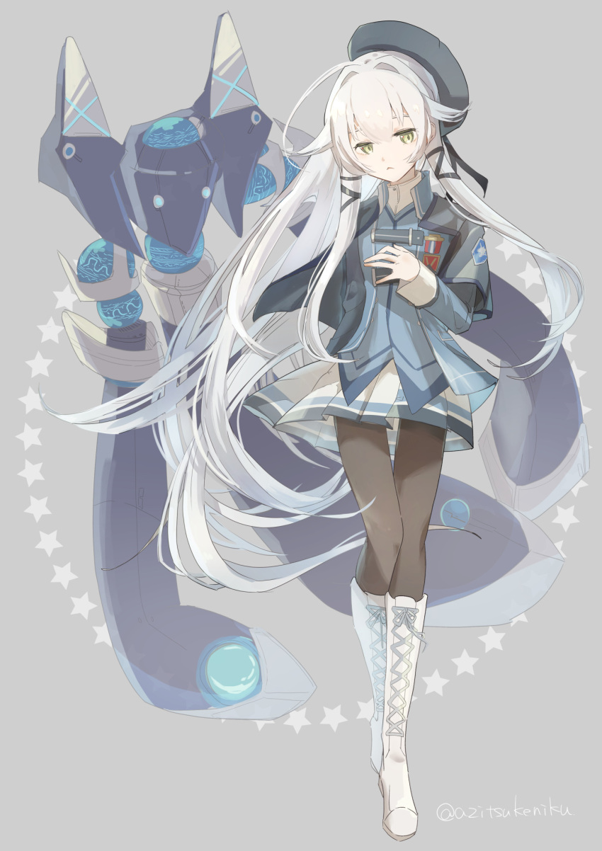 Safebooru - 1girl altina orion azitsukeniku beret black headwear black pantyhose boots capelet ...