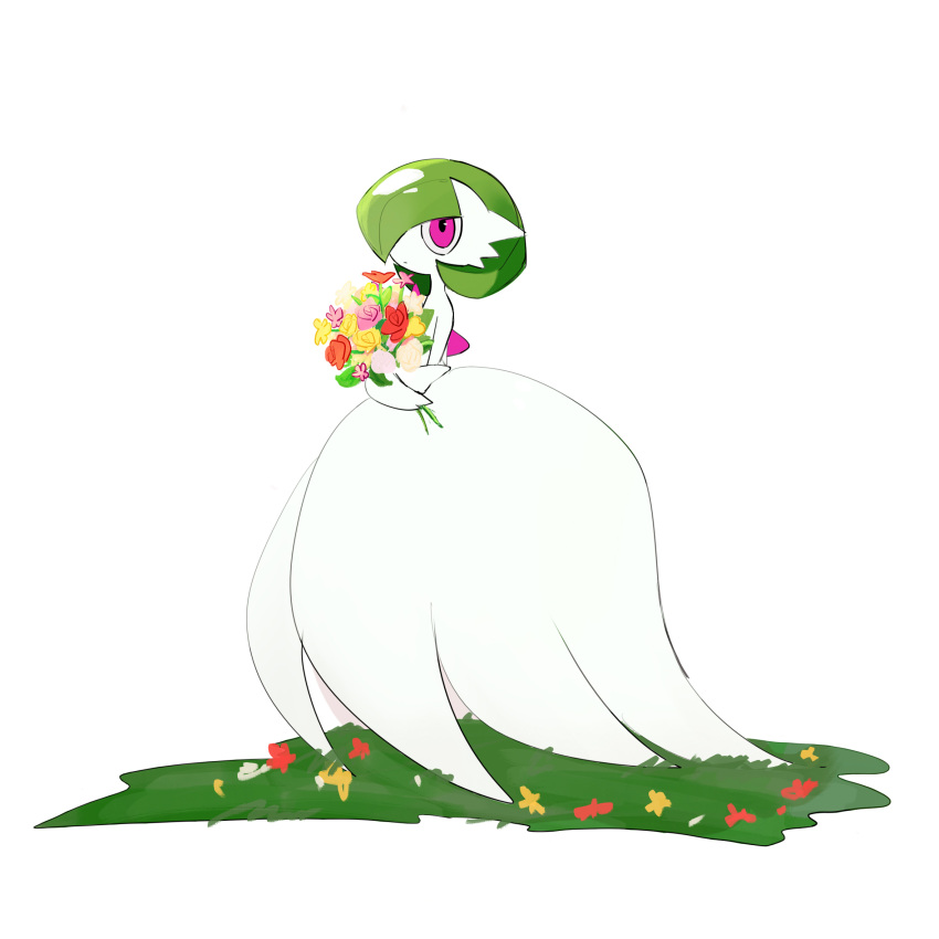 Safebooru - 1girl bangs bare shoulders bob cut bouquet closed mouth ...
