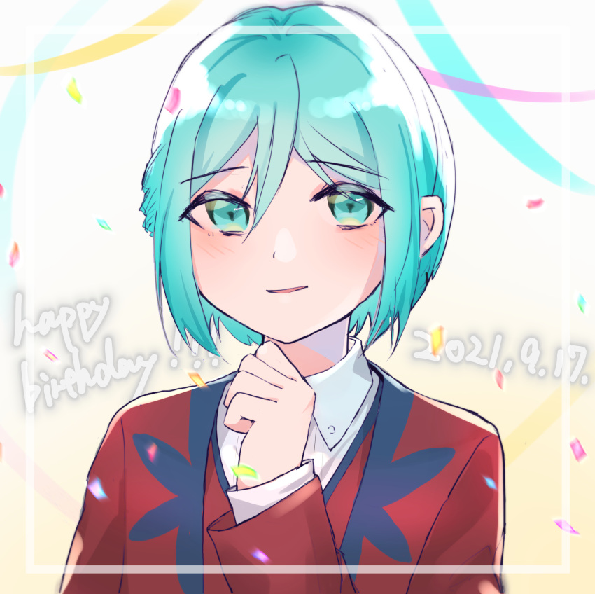 Safebooru - 1boy 2021 absurdres aqua eyes aqua hair araki mihaya blazer ...