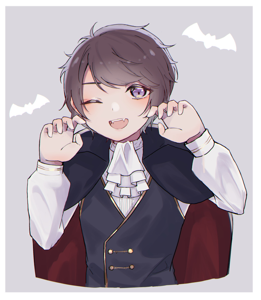 Safebooru - 1boy absurdres ascot black cape black hair black vest border cape collared shirt ...