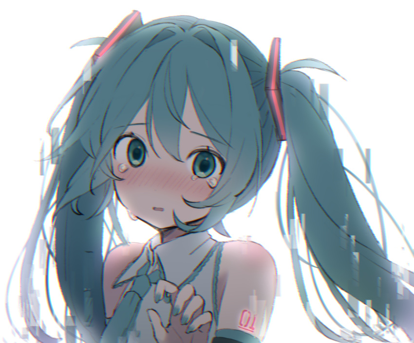 Safebooru - 1girl aqua eyes aqua hair aqua nails aqua necktie blush crying crying with eyes open ...