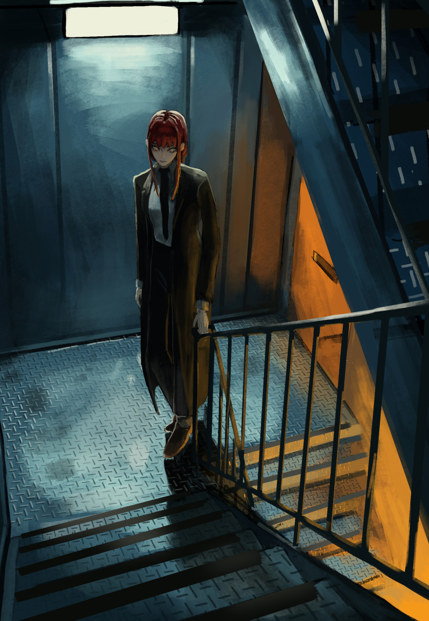 Safebooru - 1girl absurdres black coat black necktie black pants chainsaw man coat formal ...