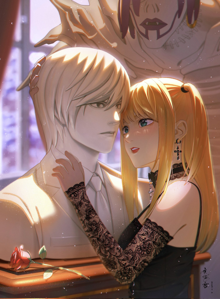 Safebooru - 2girls amane misa arm warmers black choker black shirt blonde hair blue eyes bust ...