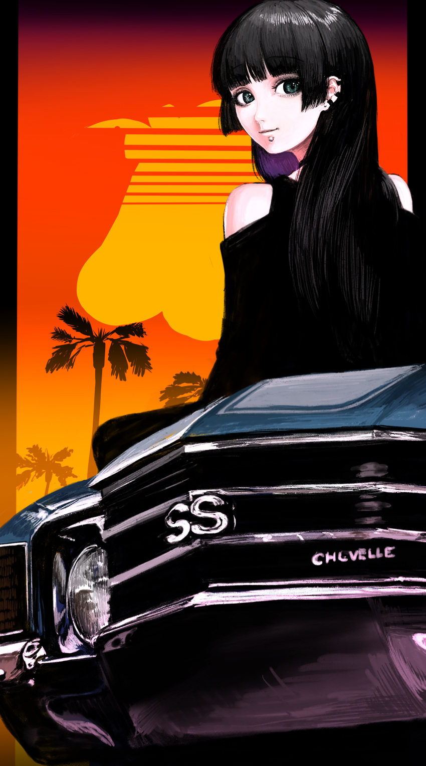 Safebooru - 1girl absurdres bare shoulders black choker black dress black hair blunt bangs ...