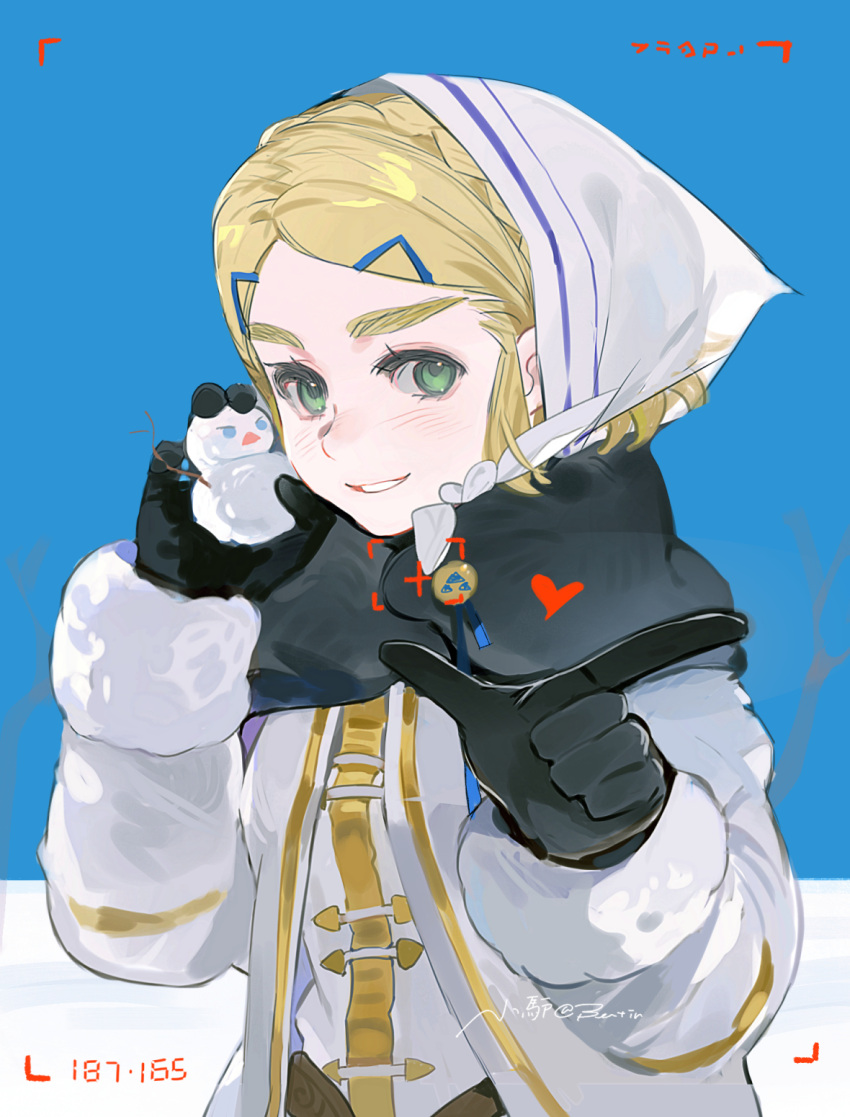 Safebooru - 1girl beetin217 black gloves black scarf blonde hair braid coat commentary crown ...