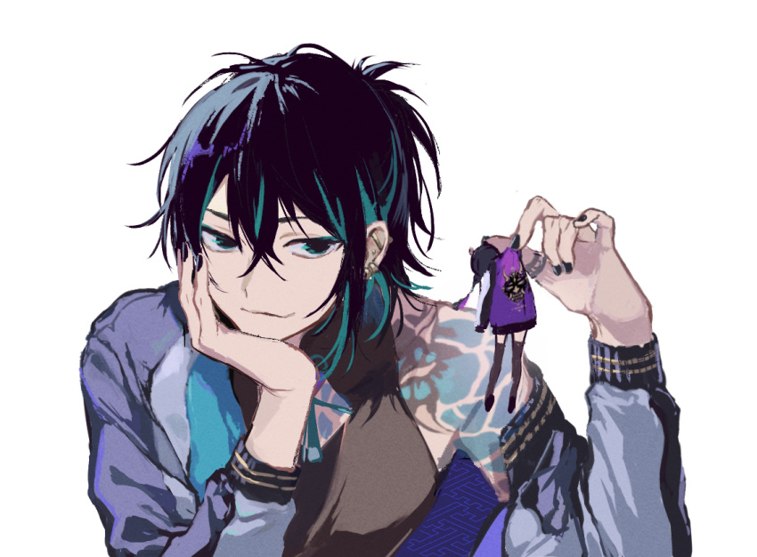 Safebooru - 1boy 1girl aqua hair arm tattoo black eyes black hair brother and sister ear ...