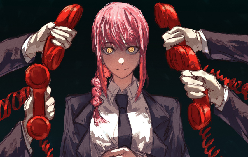 Safebooru - 1girl baku mbu black jacket black necktie braid braided ponytail breasts business ...