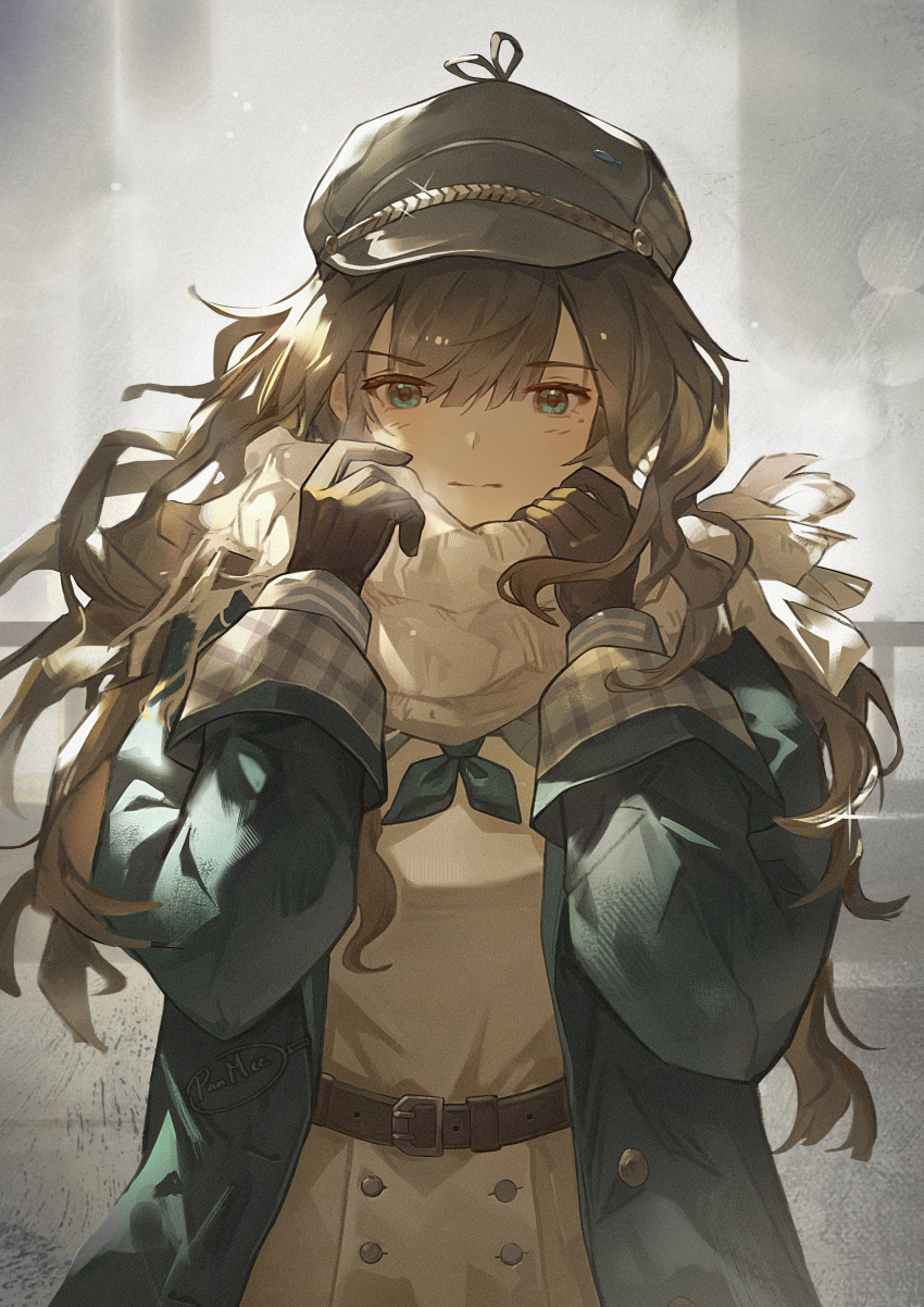Safebooru 1girl Absurdres Adjusting Scarf Belt Blue Coat Blue Eyes 8847