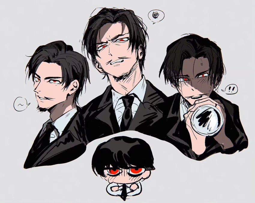 Safebooru - ! !! 2boys beard black hair black jacket black necktie clenched teeth collared shirt ...