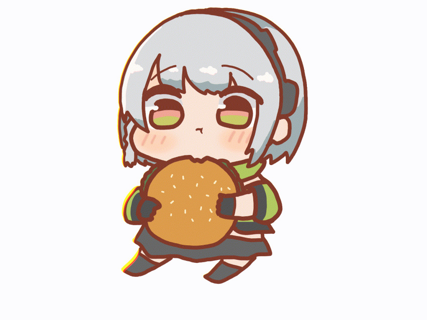 Safebooru - 1girl anby demara burger chewing eating hamburger short ...