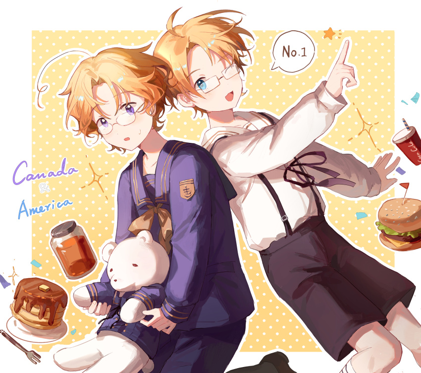 Safebooru - 2boys :d :o absurdres ahoge america (hetalia) axis powers hetalia black shorts ...