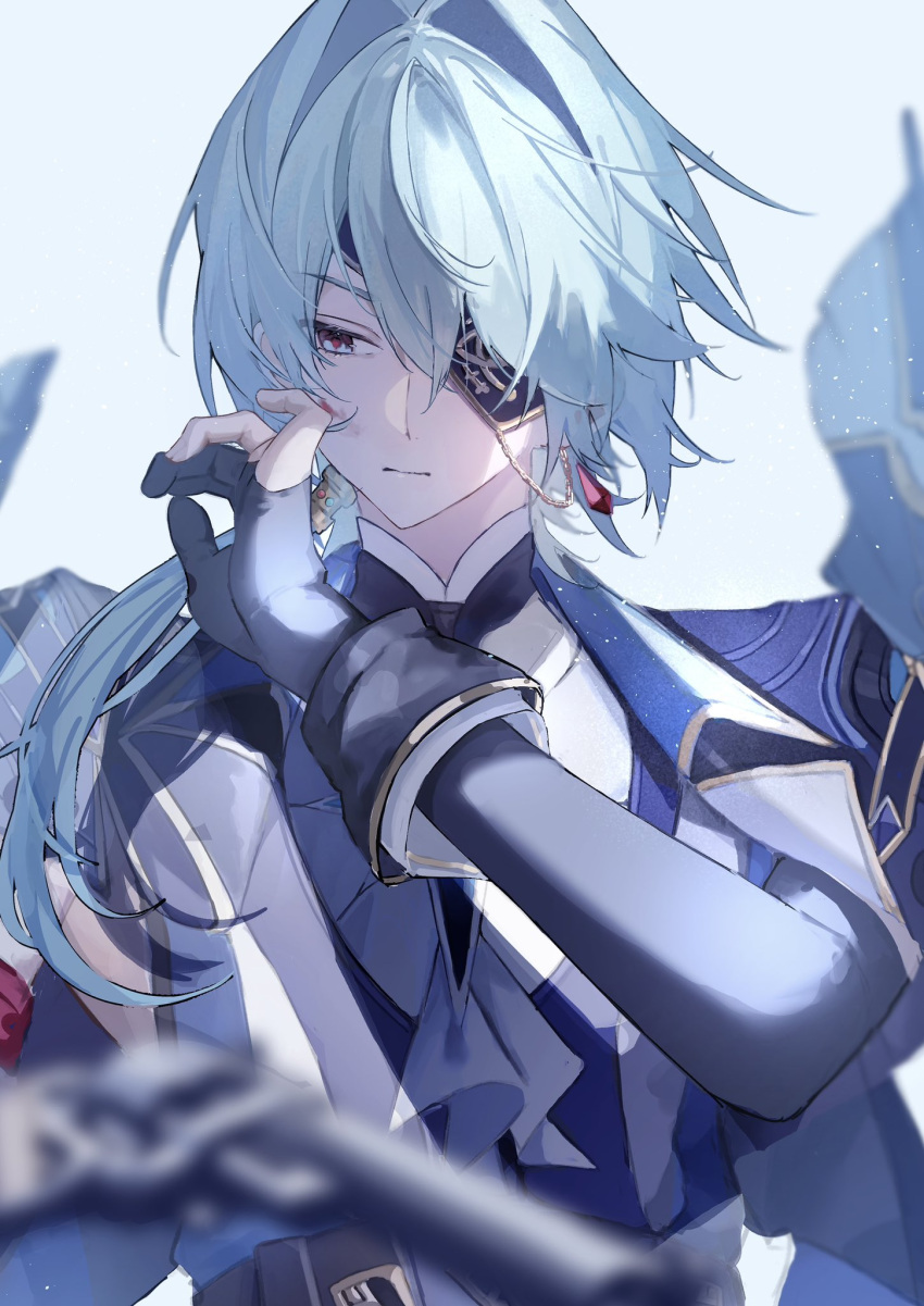 Safebooru - 1boy anaxa (honkai: star rail) aqua coat aqua eyes aqua hair ascot black capelet ...