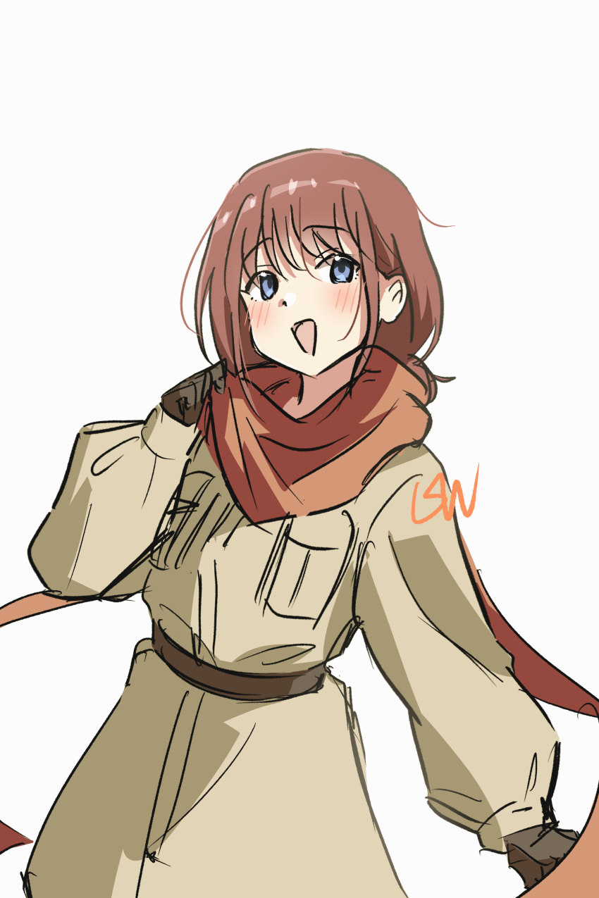 Safebooru - 1girl absurdres belt blue eyes blush brown belt brown coat brown gloves brown hair ...