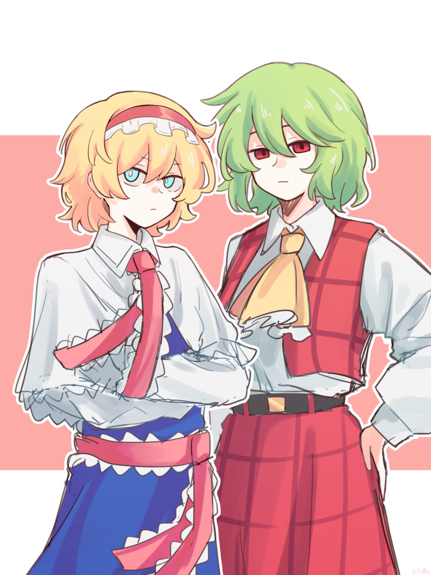 Safebooru - 2girls absurdres alice margatroid ascot belt blonde hair blue eyes capelet crossed ...