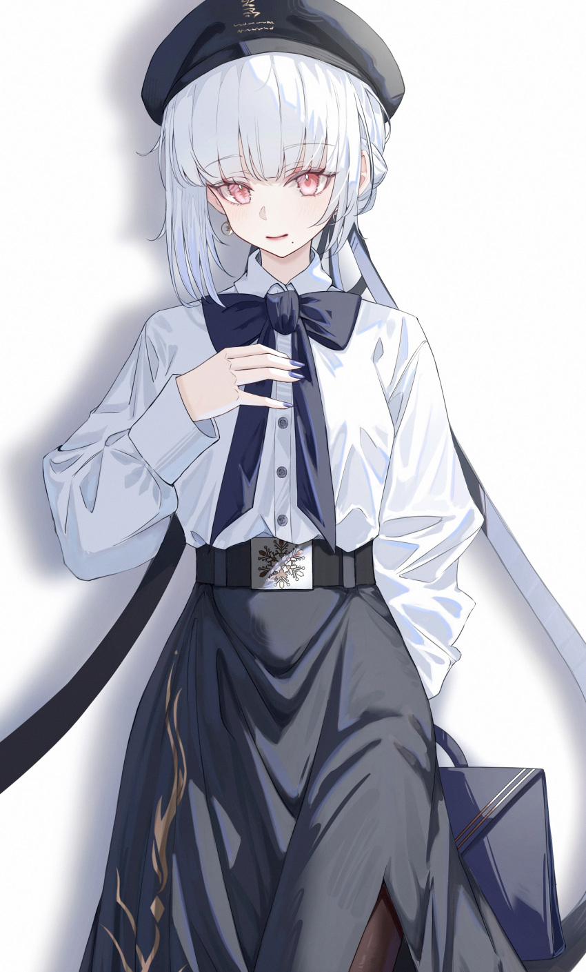 Safebooru - 1girl absurdres alternate costume bag belt beret black belt black bow black bowtie ...