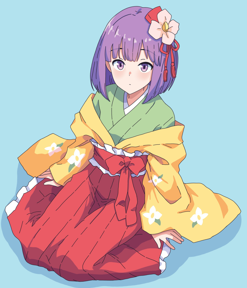 Safebooru - 1girl absurdres blue background blunt bangs bow commentary request flower frilled ...