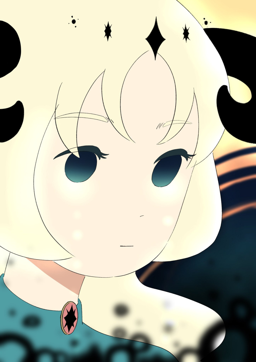 Safebooru 1girl Aqua Eyes Black Horns Blonde Hair Blurry Blurry 6192