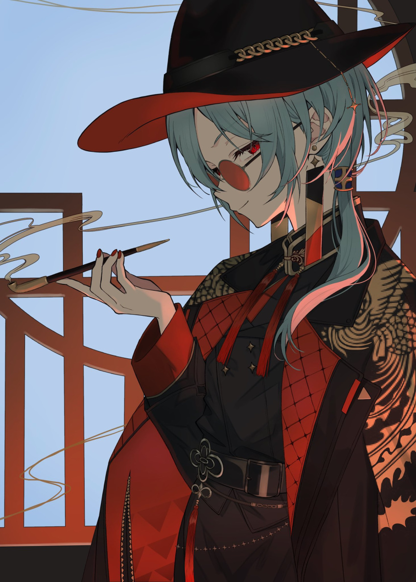 Safebooru - 1girl belt black hat black jacket blue hair earrings haruwo hat highres hololive ...