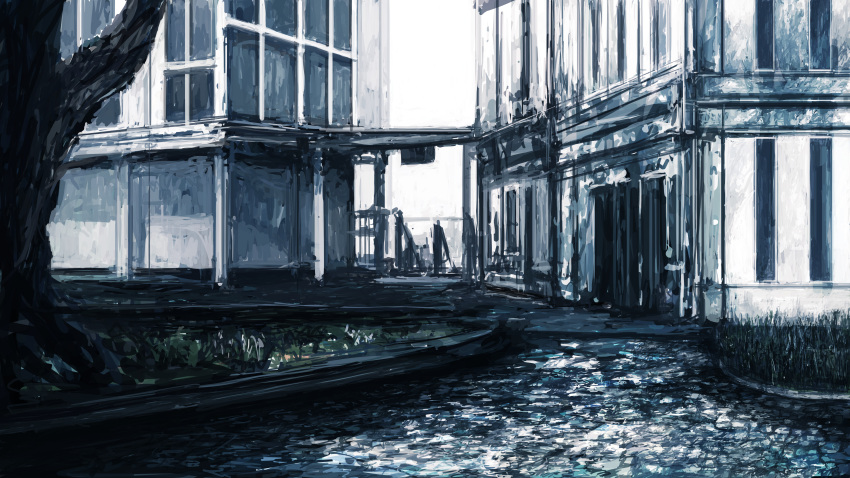 Safebooru - absurdres building cityscape day grass highres mitsuaki takeuchi no humans original ...