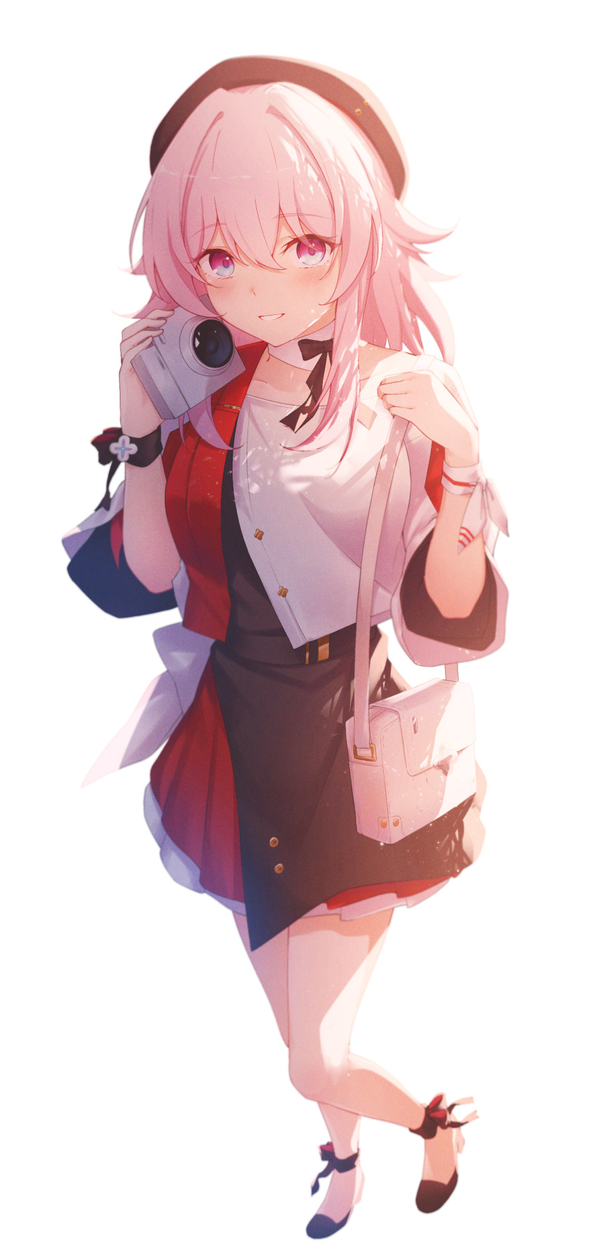 Safebooru - 1girl absurdres ankle bow ankle strap bag belt beret black belt black bow black ...