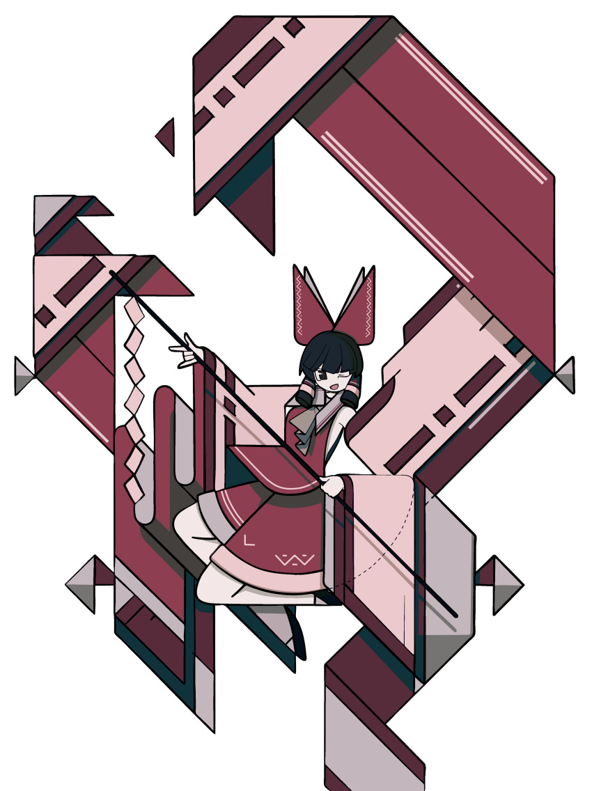 Safebooru - 1girl absurdres adapted costume black hair black shoes bow detached sleeves floating ...