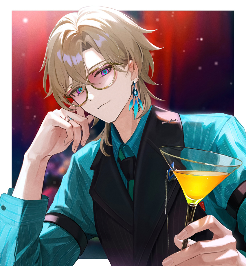 Safebooru - 1boy absurdres anna (drw01) aqua necktie aqua shirt arm strap aventurine (honkai ...