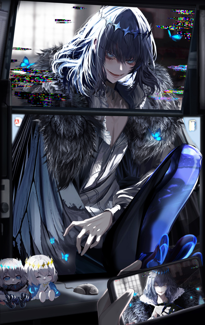 Safebooru - 1boy absurdres antinese arthropod boy black hair blue eyes bug butterfly butterfly ...