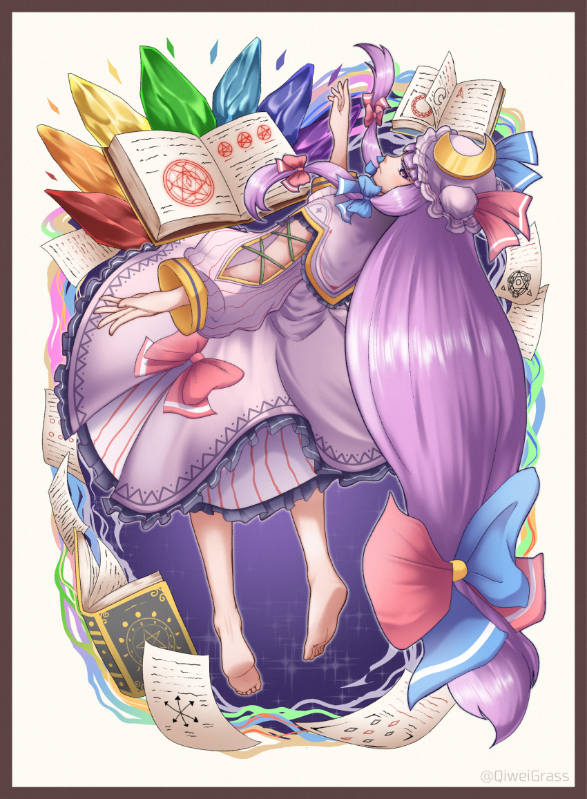 Safebooru - 1girl absurdres adapted costume aura barefoot blue bow blue ribbon book bow ...