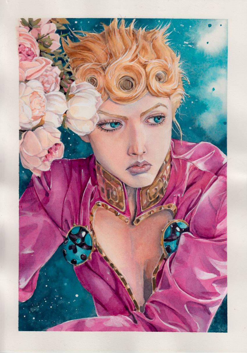 Safebooru - 1boy absurdres blonde hair blue eyes cleavage cutout clothing cutout curly hair ...