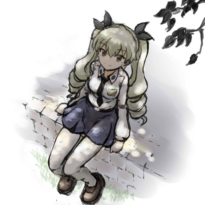 Safebooru - 1girl anchovy (girls und panzer) anzio school uniform belt black necktie black ...