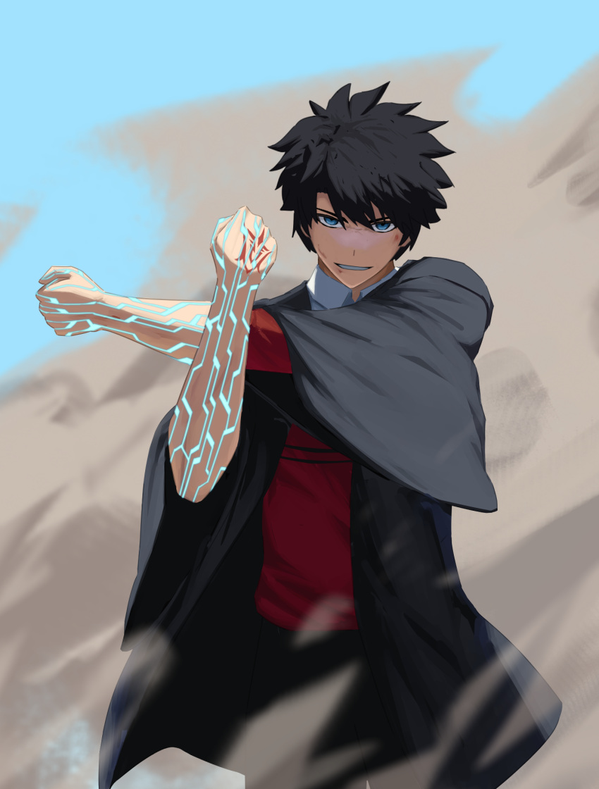 Safebooru - 1boy black hair black robe blue eyes command spell dust ...