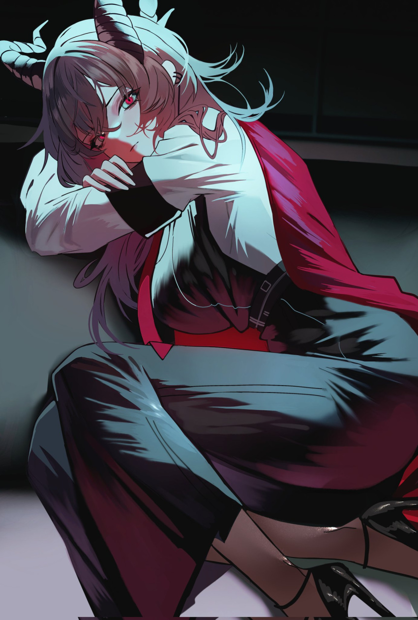 Safebooru - 1girl alternate costume armband black armband black horns black pants black ...