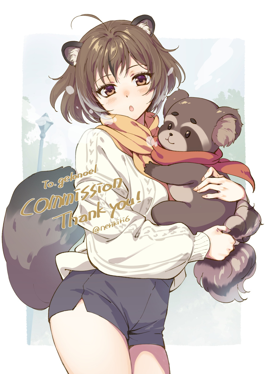 Safebooru - 1girl :3 absurdres ahoge animal ears black shorts brown eyes brown hair commentary ...