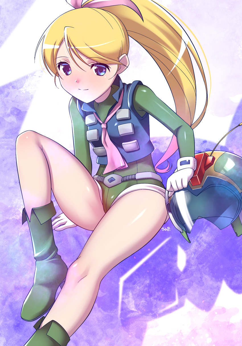 Safebooru - 1girl blonde hair blue eyes blue vest boots closed mouth fold-over boots gloves ...