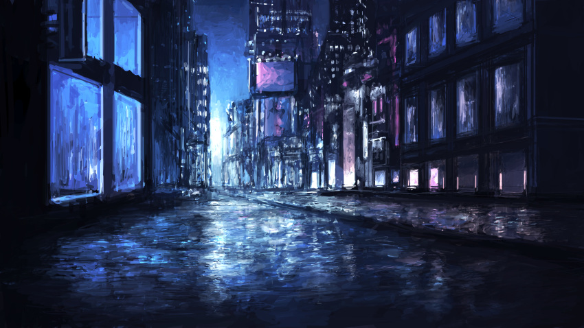 Safebooru - absurdres city cityscape fluorescent lamp highres landscape mitsuaki takeuchi night ...