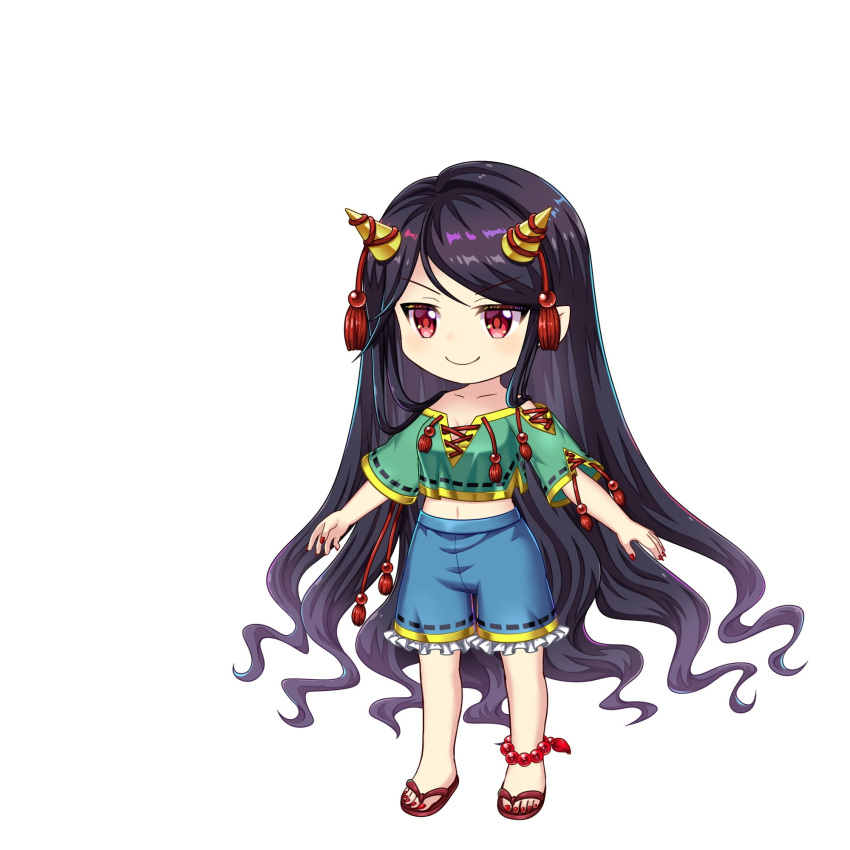 Safebooru - 1girl a-pose absurdly long hair anklet black hair blue ...