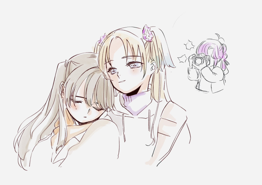 Safebooru - 3girls ahoge anyoji hime anyoji hime (winter casual) black ribbon blonde hair blue ...