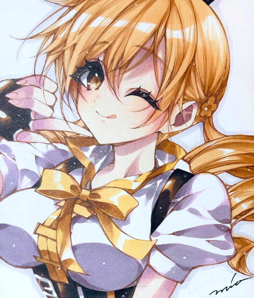 Safebooru - 1girl ;q absurdres black gloves blonde hair bow bowtie ...