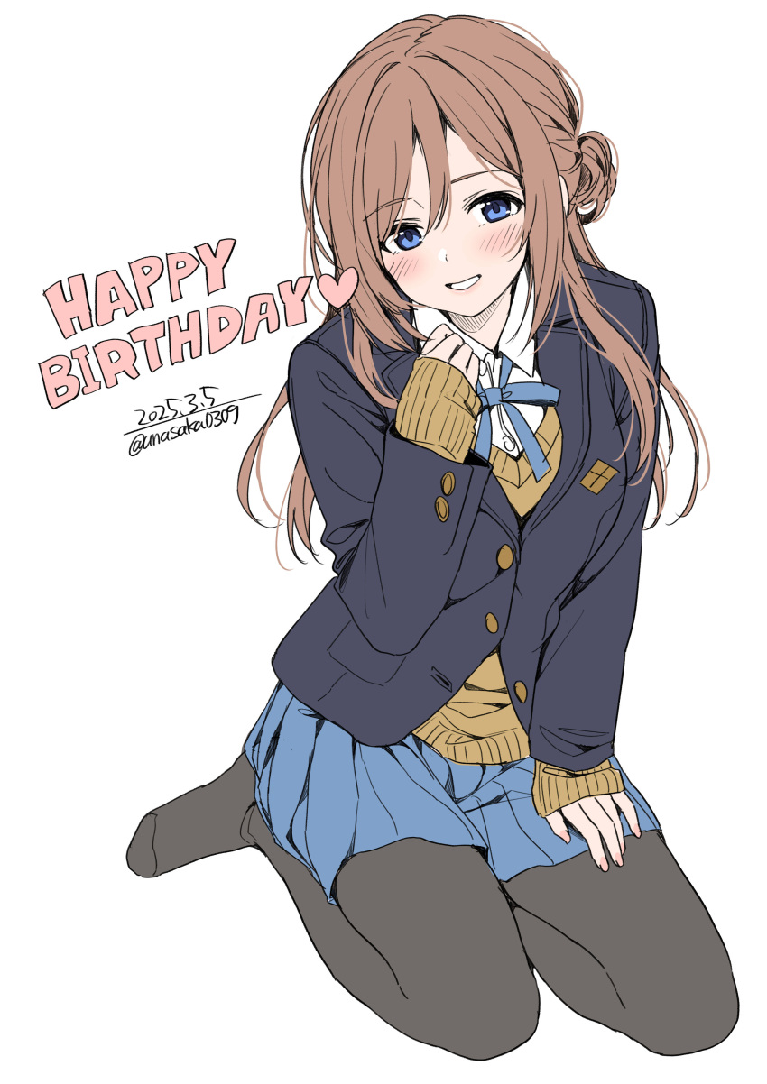 Safebooru - 1girl absurdres black jacket black pantyhose blazer blue eyes blue ribbon blue skirt ...