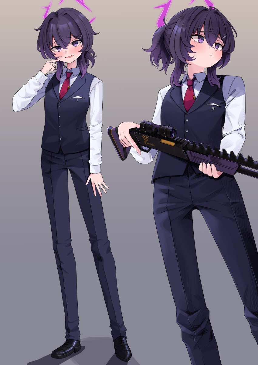 Safebooru - 1girl absurdres black pants black shoes black vest blue archive coralreef966 fabarm ...