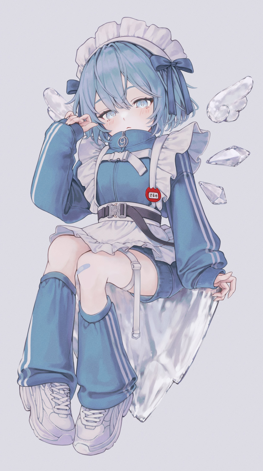 Safebooru - 1girl absurdres apron blue eyes blue hair blue jacket blue leg warmers circled 9 ...