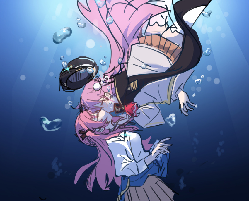 Safebooru - 2girls aikawa megumi clothes around waist double bun hair bun hat heaven burns red ...