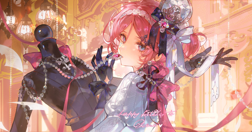 Safebooru - 1girl absurdres artist name bead necklace beads black gloves black ribbon blue ...